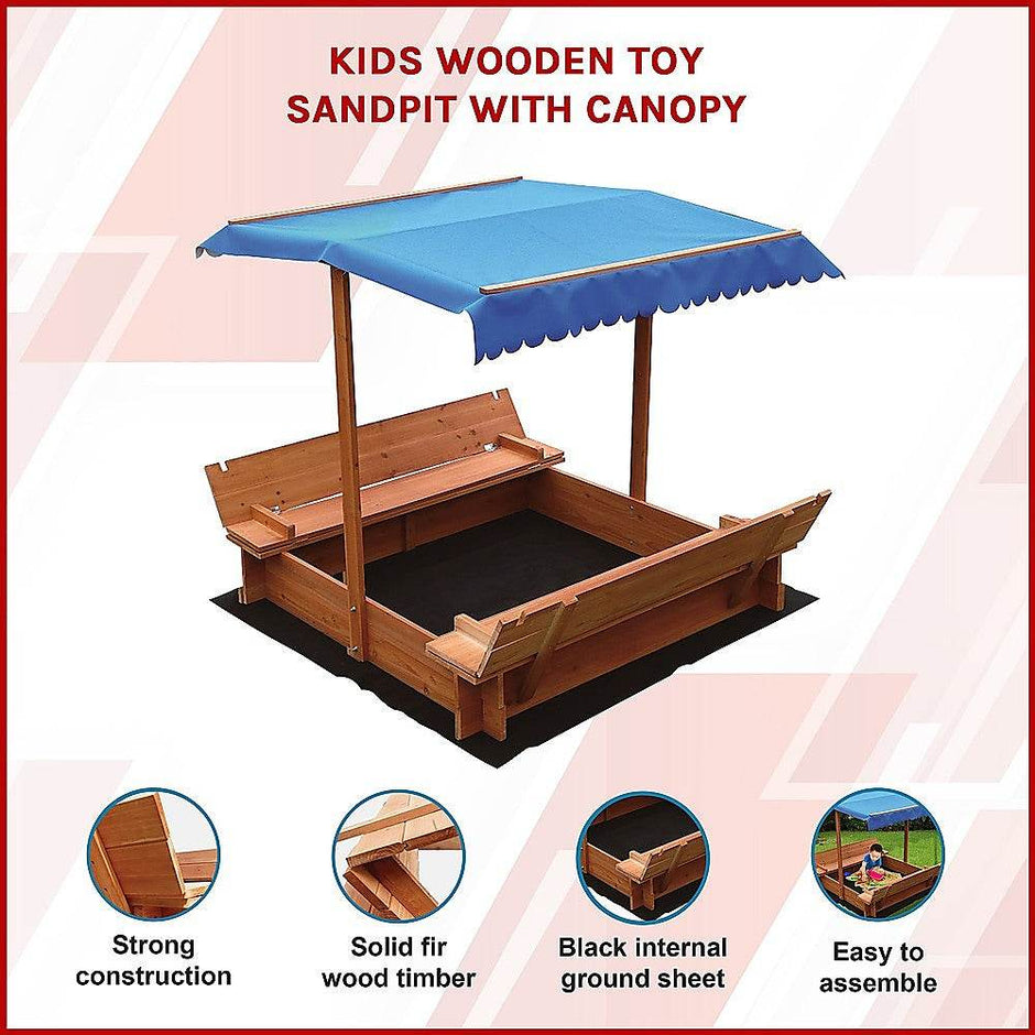 Kids Wooden Toy Sandpit with Canopy - Outdoorium