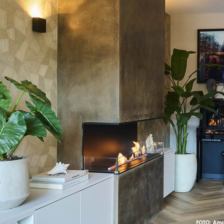 Three-Sided Net Zero Fireplace by Decoflame Montreal – Outdoorium