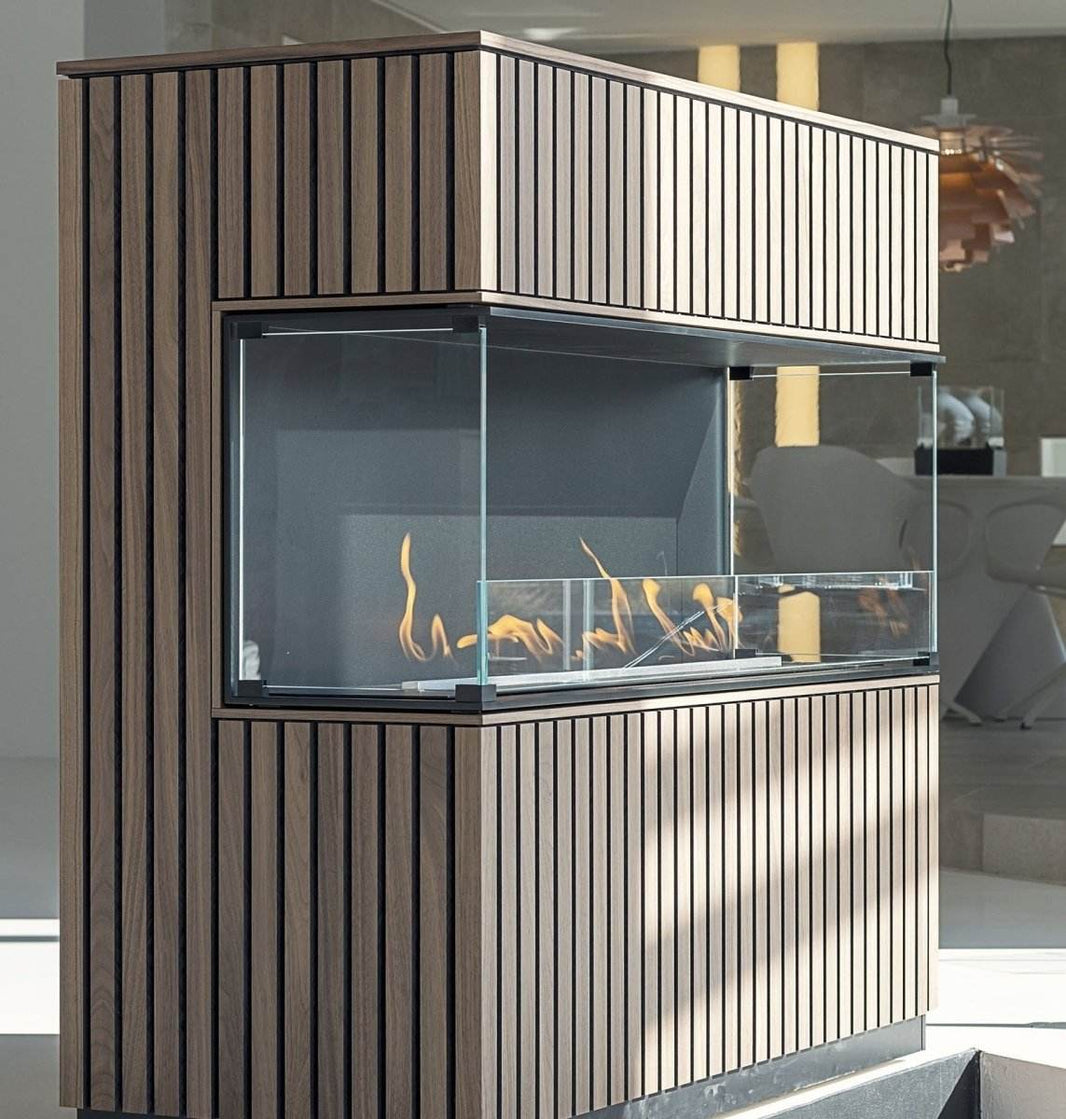 Three-Sided Net Zero Fireplace by Decoflame Montreal – Outdoorium