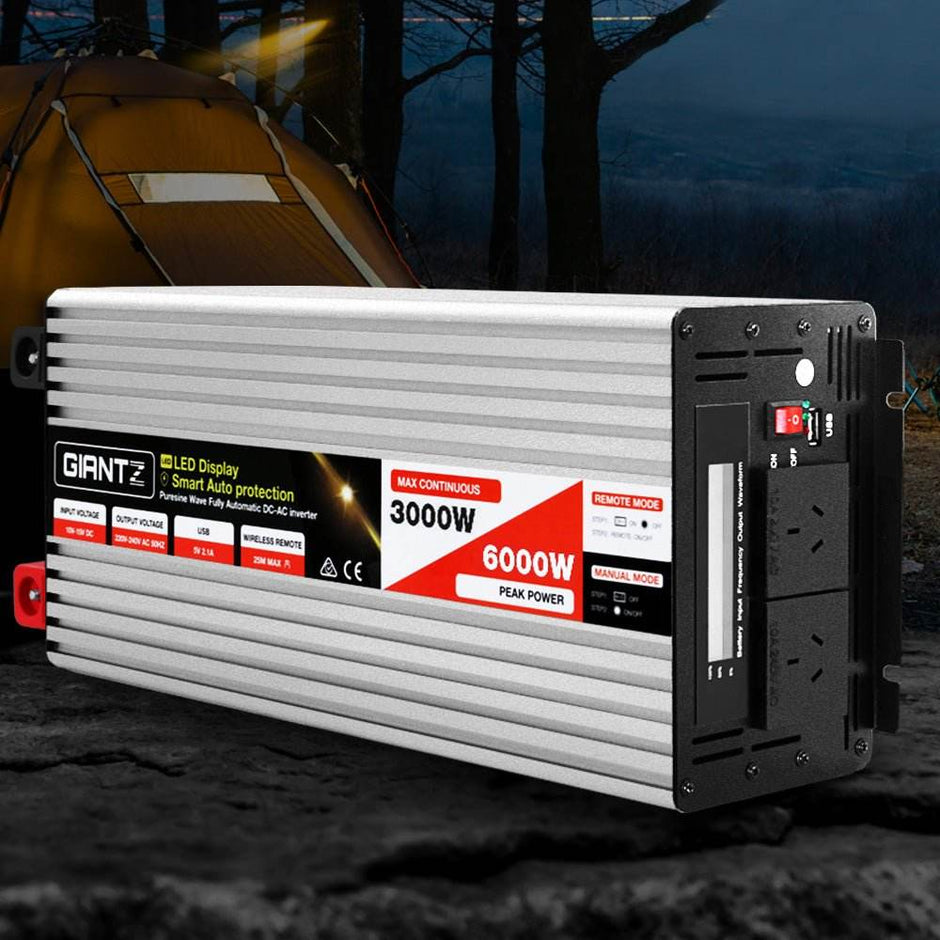 Giantz Power Inverter 3000W or 6000W Pure Sine Wave 12V-240V Camping ...