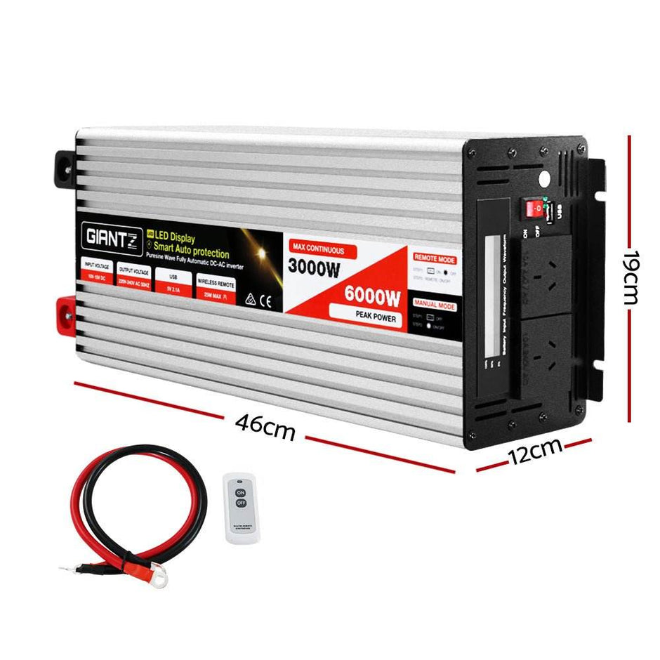 Giantz Power Inverter 3000W or 6000W Pure Sine Wave 12V-240V Camping ...
