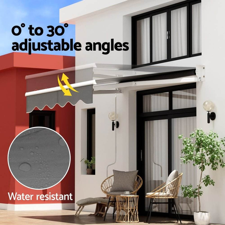 Instahut Retractable Folding Arm Awning Manual Sunshade 2Mx1.5M Grey ...