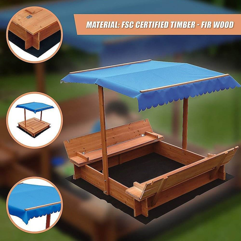 Kids Wooden Toy Sandpit with Canopy - Outdoorium