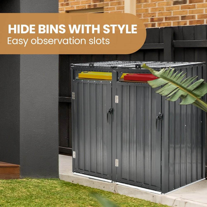 Double Steel Wheelie Garbage Bin Storage Shed with 2 Doors. – Outdoorium
