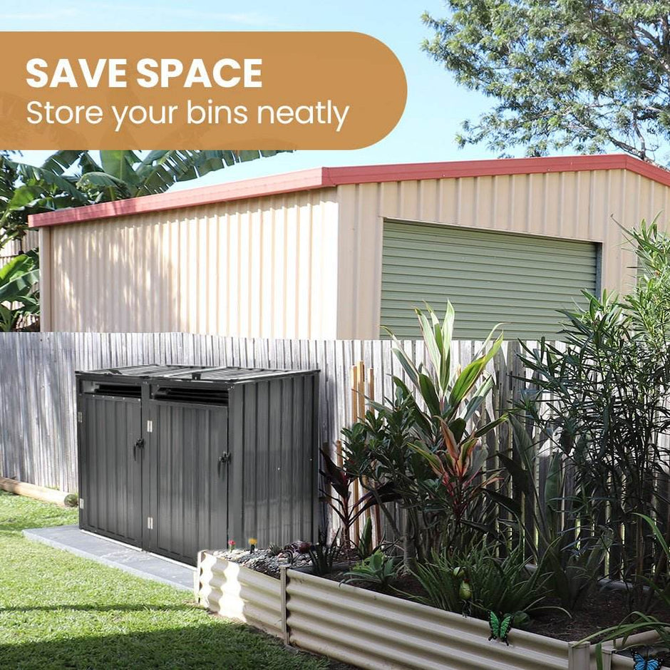 Double Steel Wheelie Garbage Bin Storage Shed with 2 Doors. – Outdoorium