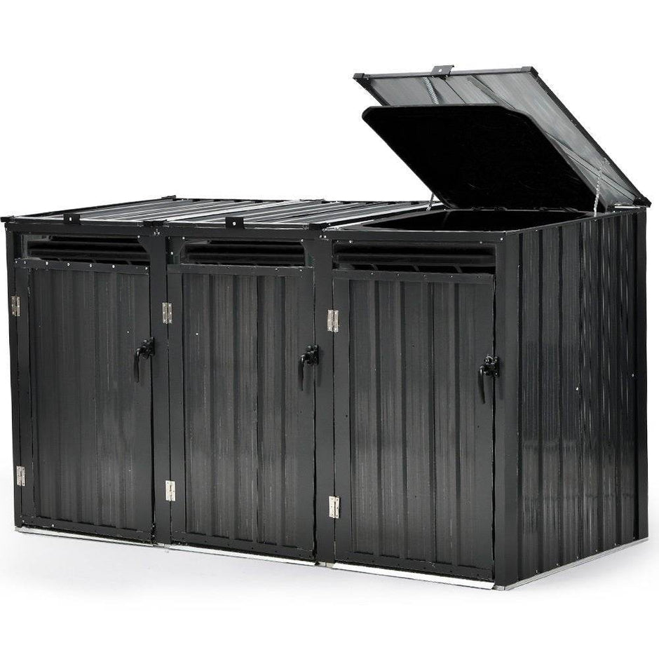 Triple Steel Wheelie Garbage Bin Storage Shed with 3 Doors – Outdoorium