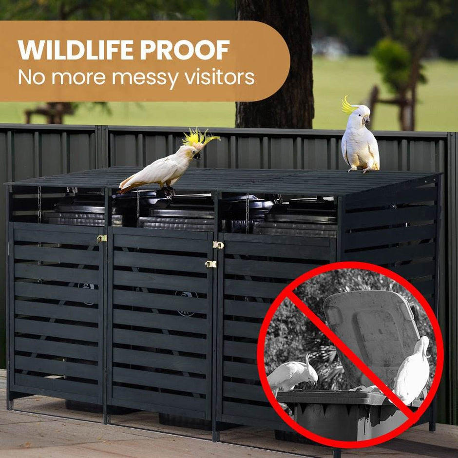 Triple Wood Wheelie Bins Storage Shed, 3 Door Enclosure – Outdoorium