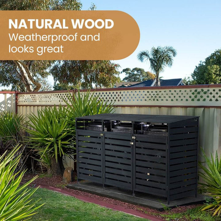Triple Wood Wheelie Bins Storage Shed, 3 Door Enclosure – Outdoorium