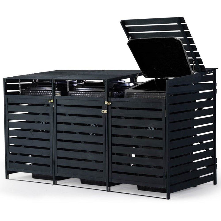 Triple Wood Wheelie Bins Storage Shed, 3 Door Enclosure – Outdoorium