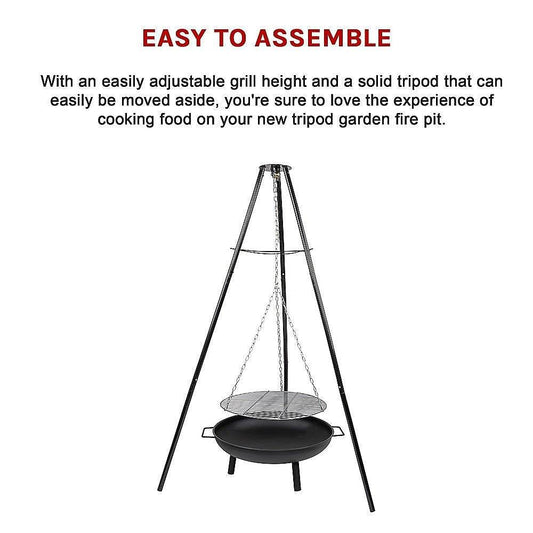 Fire Pit BBQ Tripod Cast Iron & Steel | Outdoorium