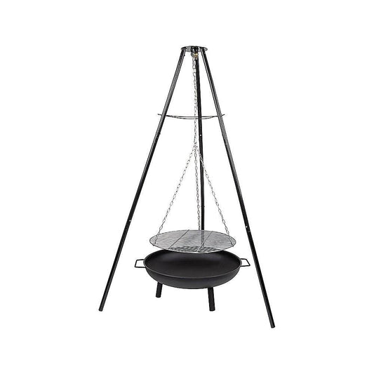 Fire Pit BBQ Tripod Cast Iron & Steel | Outdoorium
