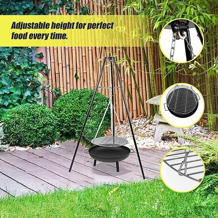 Fire Pit BBQ Tripod Cast Iron & Steel | Outdoorium