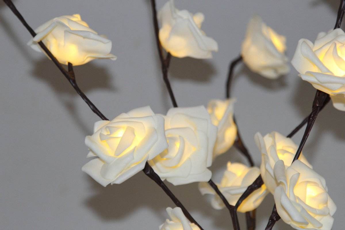 1 Set of 50cm H 20 LED White Rose Tree Branch Stem Fairy Light Wedding ...