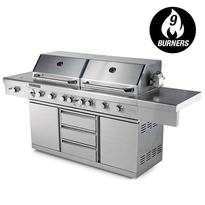 EuroGrille 9 Burner Outdoor BBQ Grill Barbeque Gas Stainless Steel ...