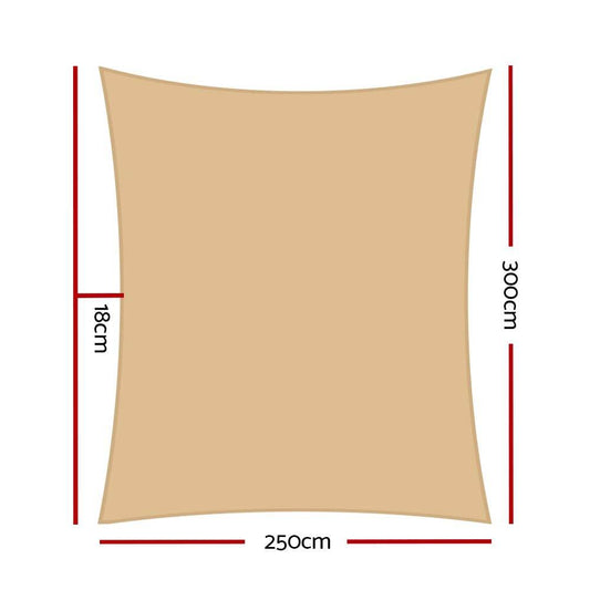 Instahut Shade Sail 2.5x3m Rectangle 280GSM 98% Sand Shade Cloth ...