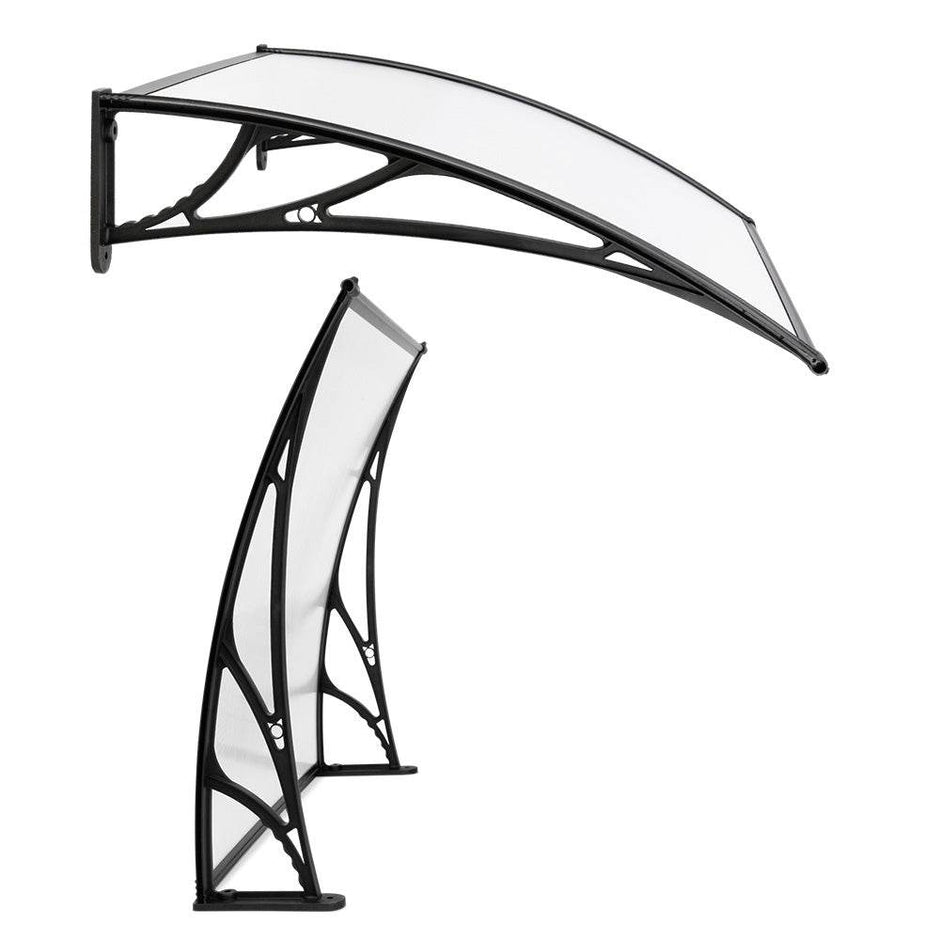 Instahut Window Awning Door Canopy 1m x 4m Transparent Sheet Black ...