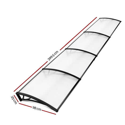 Instahut Window Awning Door Canopy 1m x 4m Transparent Sheet Black ...