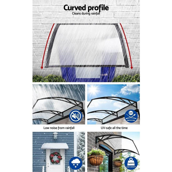 Instahut Window Awning Door Canopy 1m x 4m Transparent Sheet Black ...